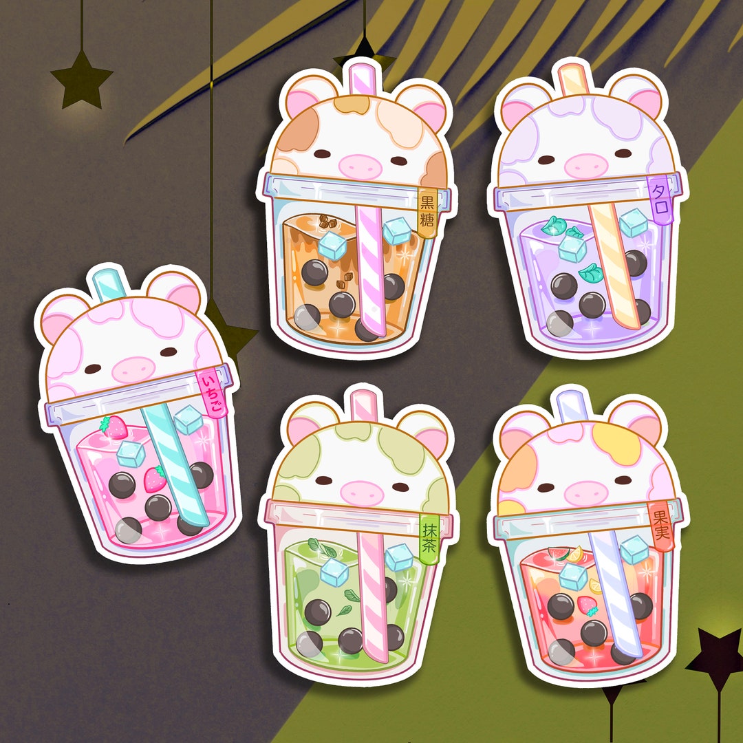 Cow Bubble Tea Stickers, Cute Cow Boba Milk Tea Sticker, Fruit Cow Boba ...