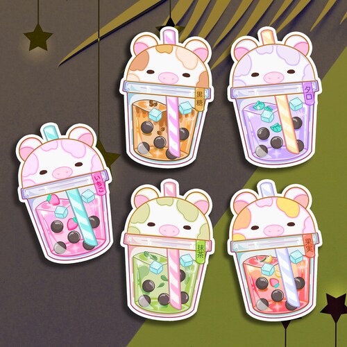 Cow Bubble Tea Stickers Cute Cow Boba Milk Tea Sticker Fruit - Etsy