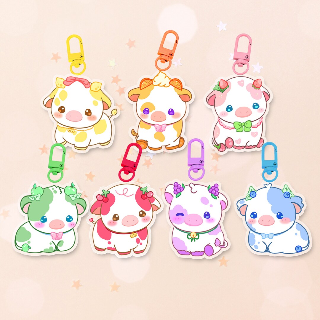Fruit Cow Acrylic Keychain, Cute Rainbow Cow Keychain, Cow Charms ...