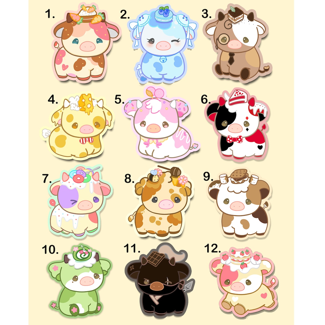 Dessert Cow Stickers, Cute Cow Vinyl Stickers, Cute Farm Animal ...