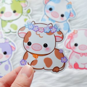 Cute Flower Cow Sticker, Rainbow Cow Sticker Set, Cow Stationary, Cute ...