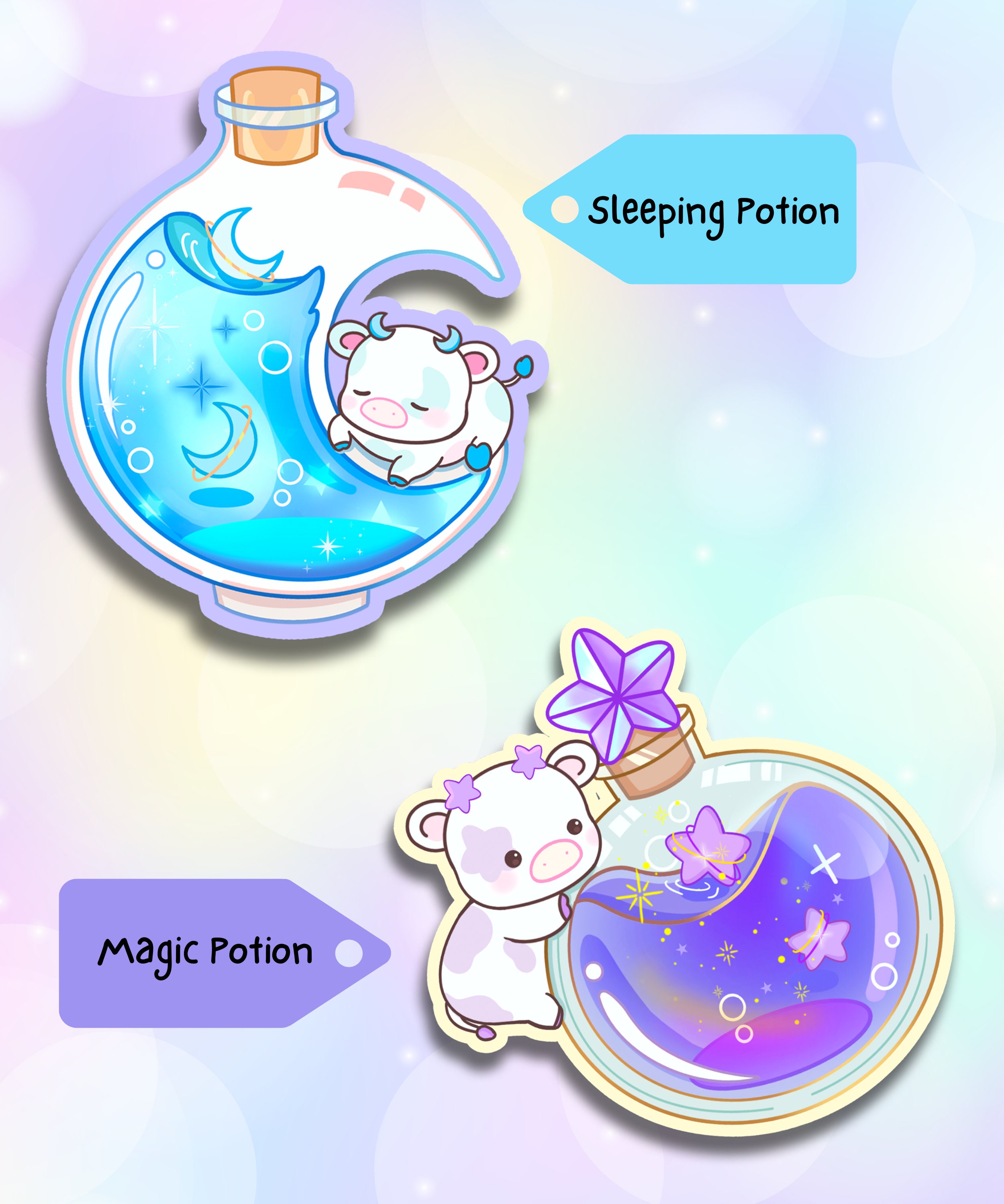 Cow Potion Stickers, Magic Cow Potion Sticker, Kawaii Cow Potion ...
