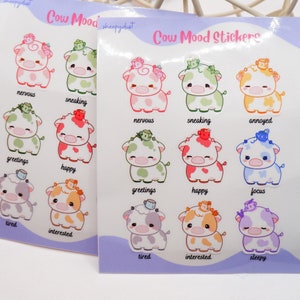 Cute Cow Mood Sticker Sheet, Cow Emotion Reaction, Cow Decorative ...
