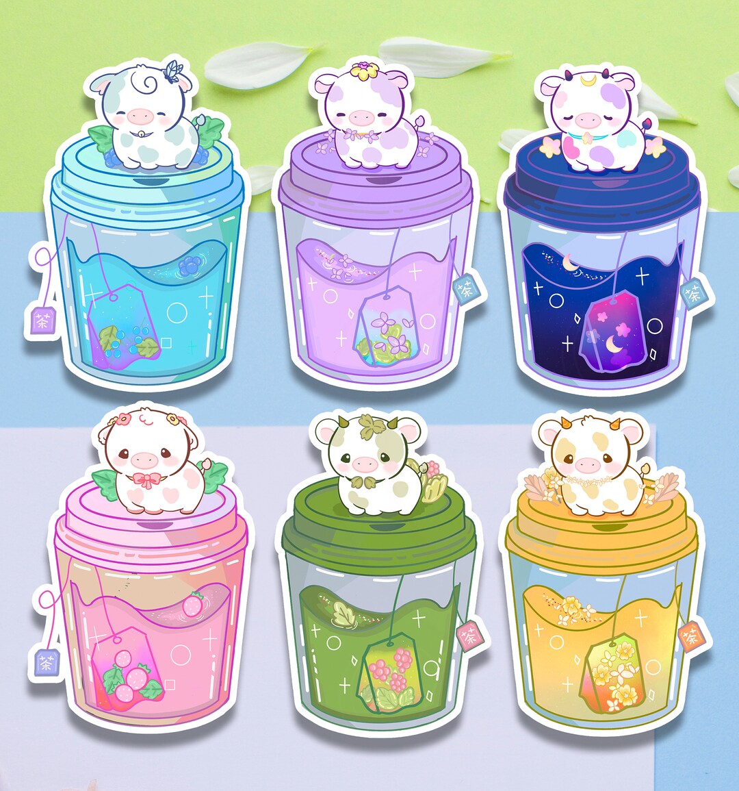 Flavored Tea Cow Sticker, Holographic Cow Sticker Pack, Rainbow Cow ...