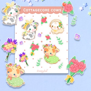 Cottagecore Cow Sticker Sheet, Garden Cow Sticker Sheet, Matte Cow ...