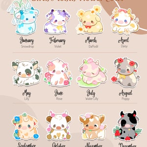12 Birth Month Cow Stickers, Cute Cow Stickers, Waterproof Water Bottle ...