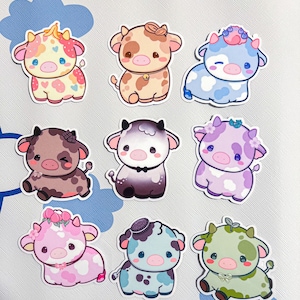 Ice Cream Cow Sticker Set, Kawaii Flavor Cow Vinyl Stickers ...