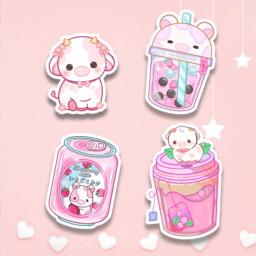 Strawberry Cow Sticker Set Strawberry Sticker Collection - Etsy