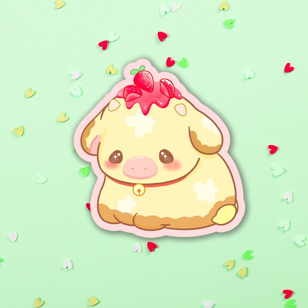 Strawberry Cheesecake Cow Sticker, Cute Cake Cow Sticker, Kawaii ...