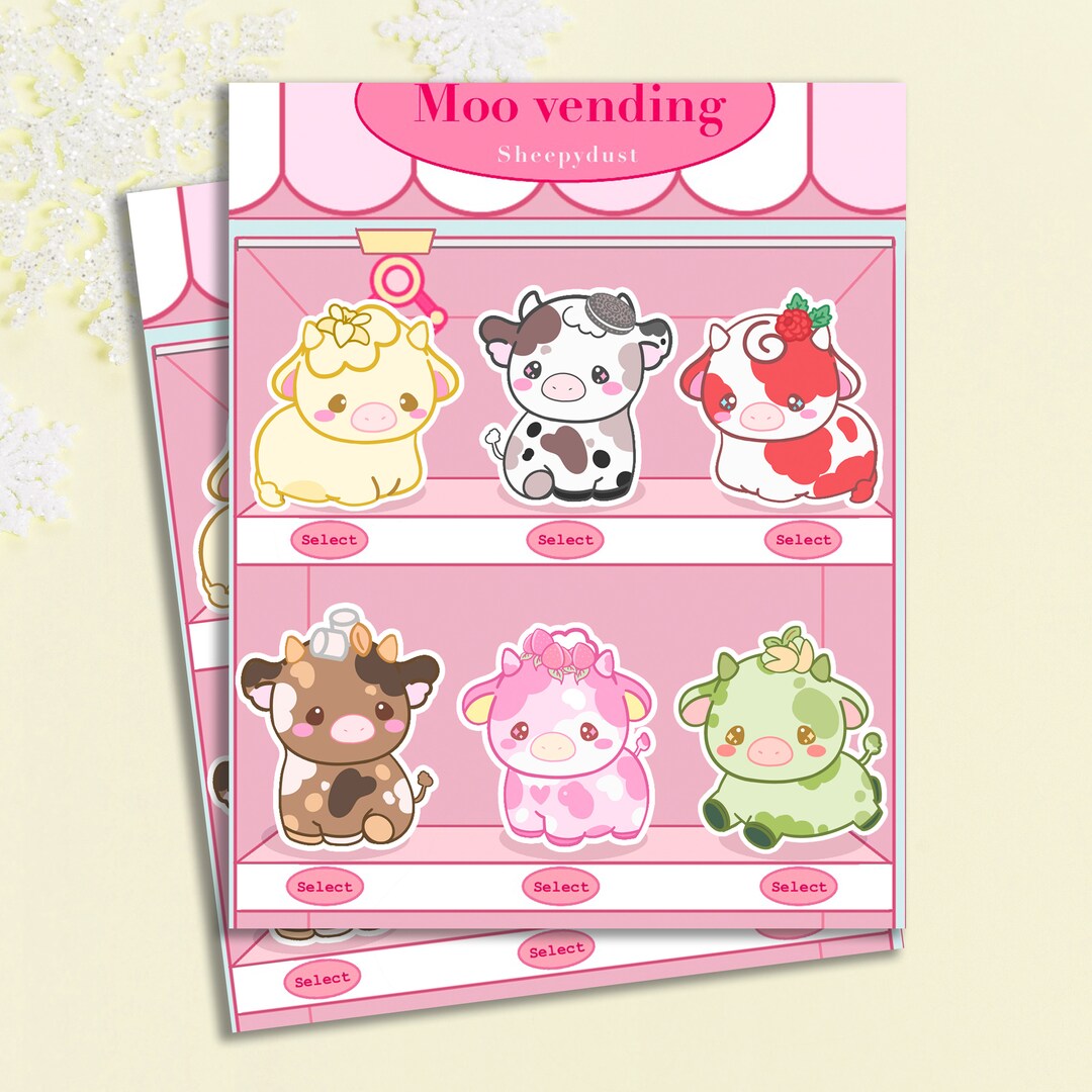 Moo Vending Sticker Sheet, Cute Ice Cream Cow Sticker Sheet, Matte ...