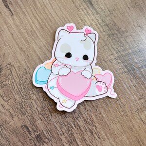 Cute Heart Candy Cat Sticker, Cute Kitty Die Cut Sticker, Cat Lover ...