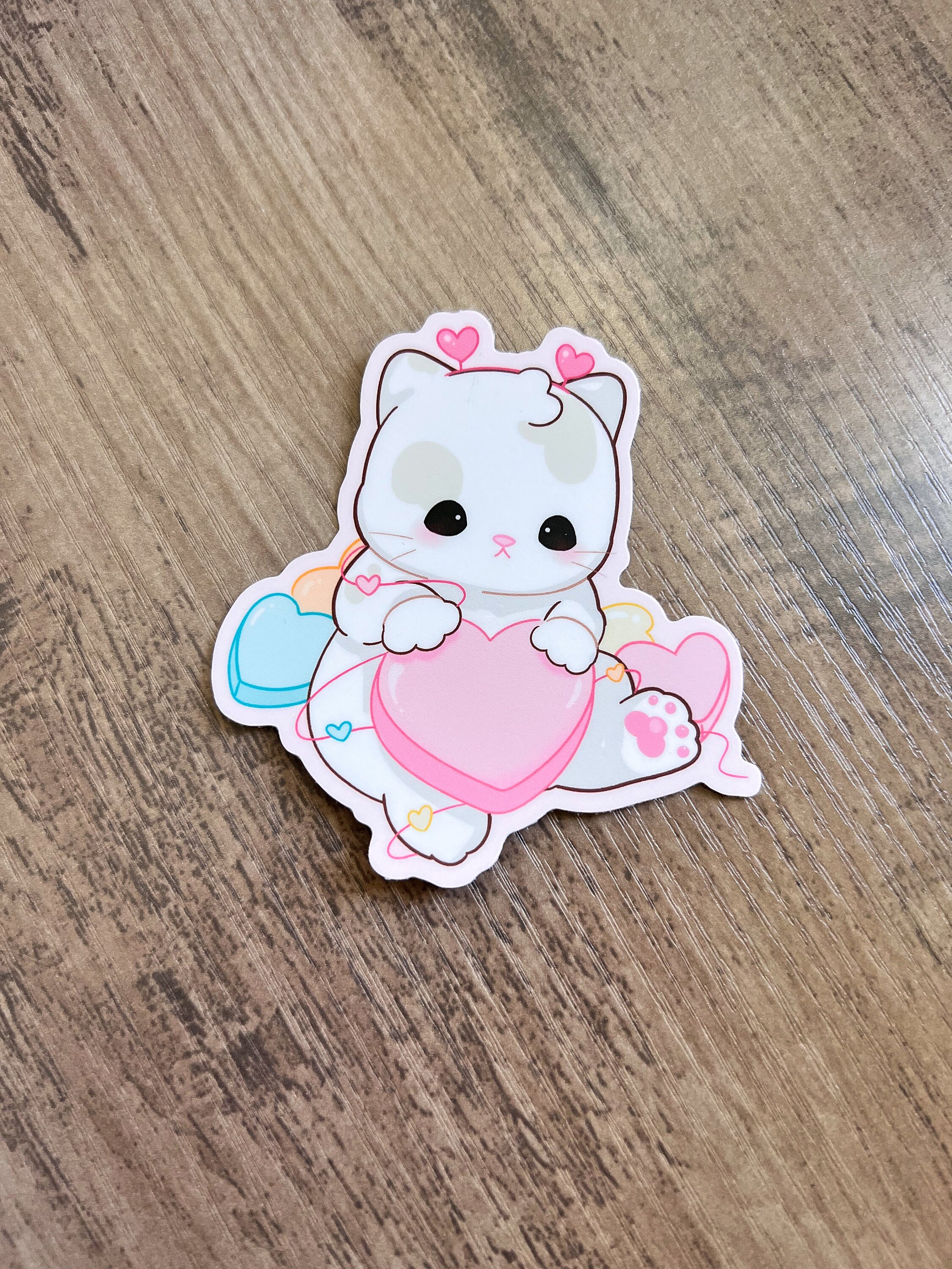Cute Heart Candy Cat Sticker, Cute Kitty Die Cut Sticker, Cat Lover ...