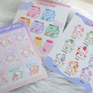 Star Cow Stamp Mail Sticker Sheet, Cute Star Cow Sticker Sheet, Kawaii ...