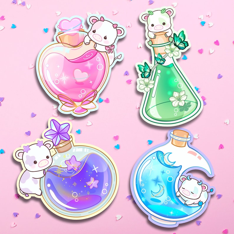 Cow Potion Stickers, Magic Cow Potion Sticker, Kawaii Cow Potion ...