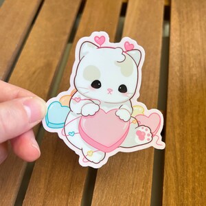 Cute Heart Candy Cat Sticker, Cute Kitty Die Cut Sticker, Cat Lover ...