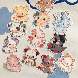 12 Birth Month Cow Stickers, Cute Cow Stickers, Waterproof Water Bottle ...
