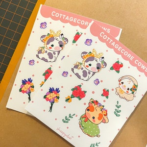Cottagecore Cow Sticker Sheet, Garden Cow Sticker Sheet, Matte Cow ...