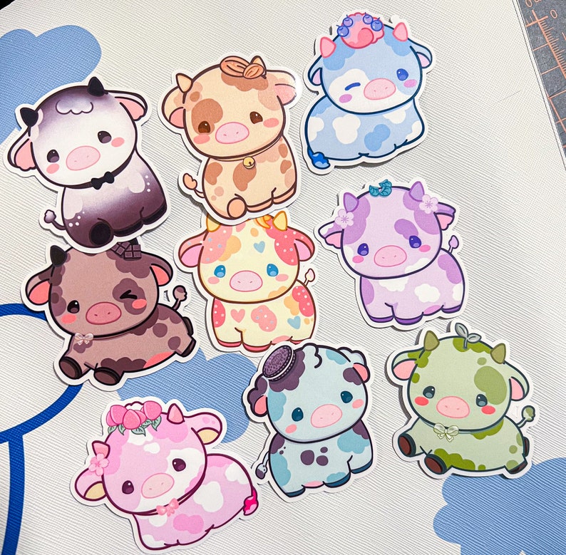 Ice Cream Cow Sticker Set Kawaii Flavor Cow Vinyl Stickers - Etsy Australia