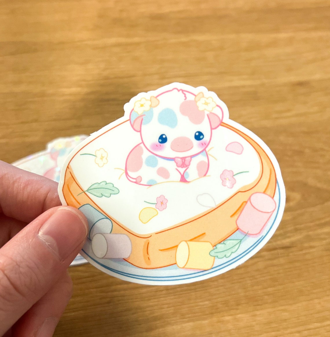 Cute Toast Cow Sticker, Marshmallow Cow Sticker, Kawaii Cow Water ...