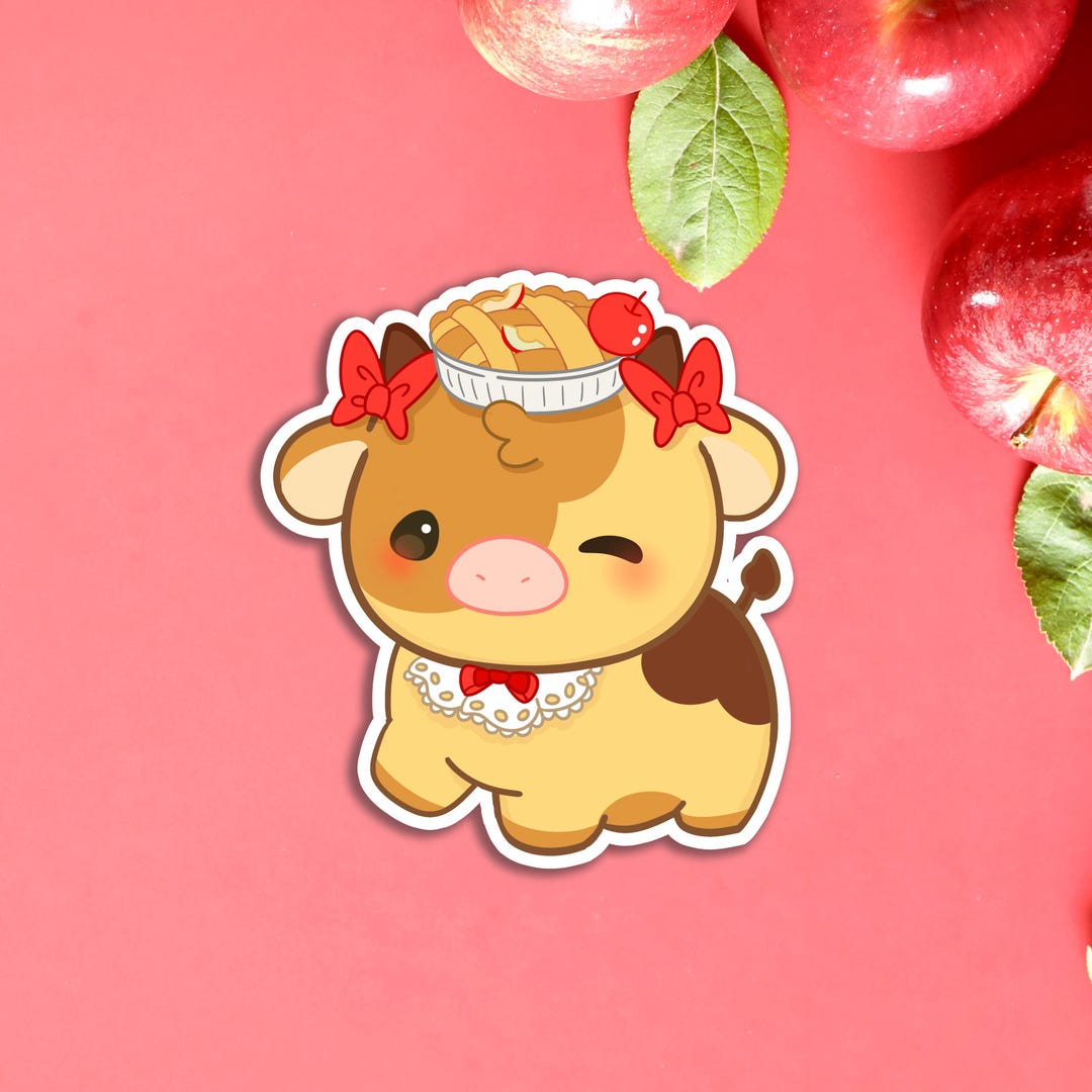 Apple Pie Cow Sticker, Cute Cow Stickers, Cow Stationary, Dessert Cow ...