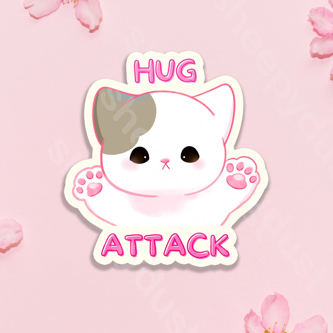 Cute Hug Attack Cat Sticker, Cute Cat Sticker, Cute Kitty Gift Stickers ...