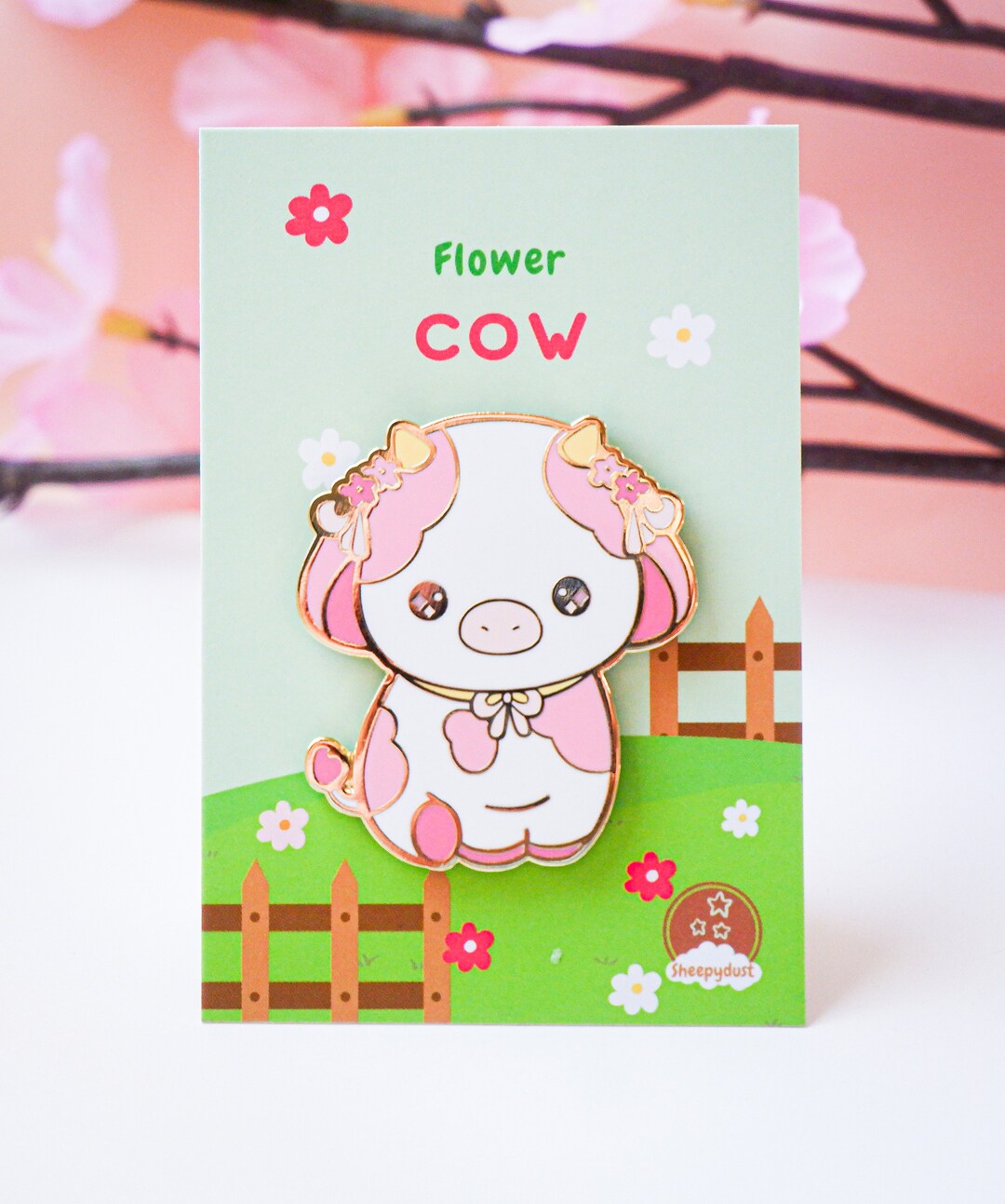 Pink Flower Cow Enamel Pin, Cute Pink Cow Pin, Kawaii Cow Pin, Cute ...