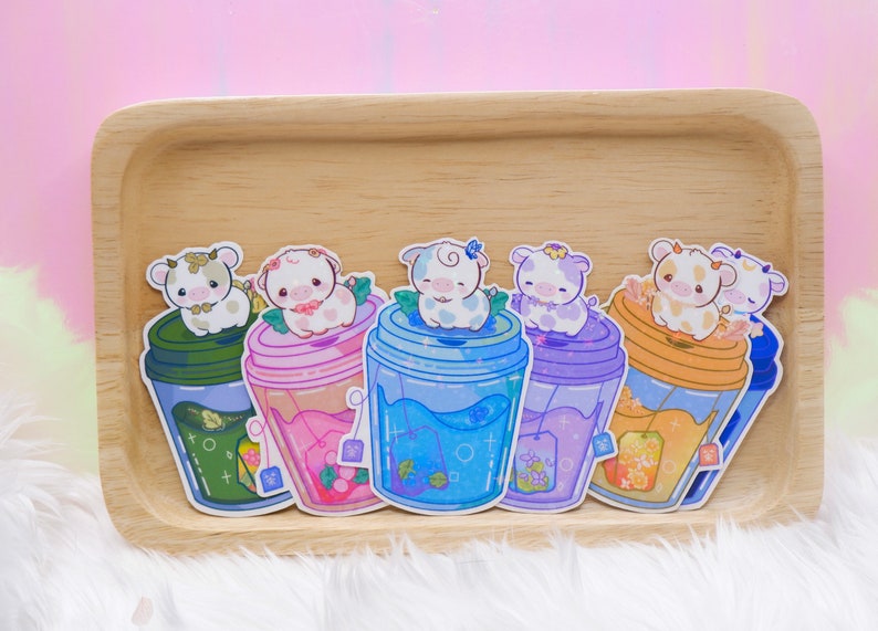 Flavored Tea Cow Sticker Holographic Cow Sticker Pack - Etsy