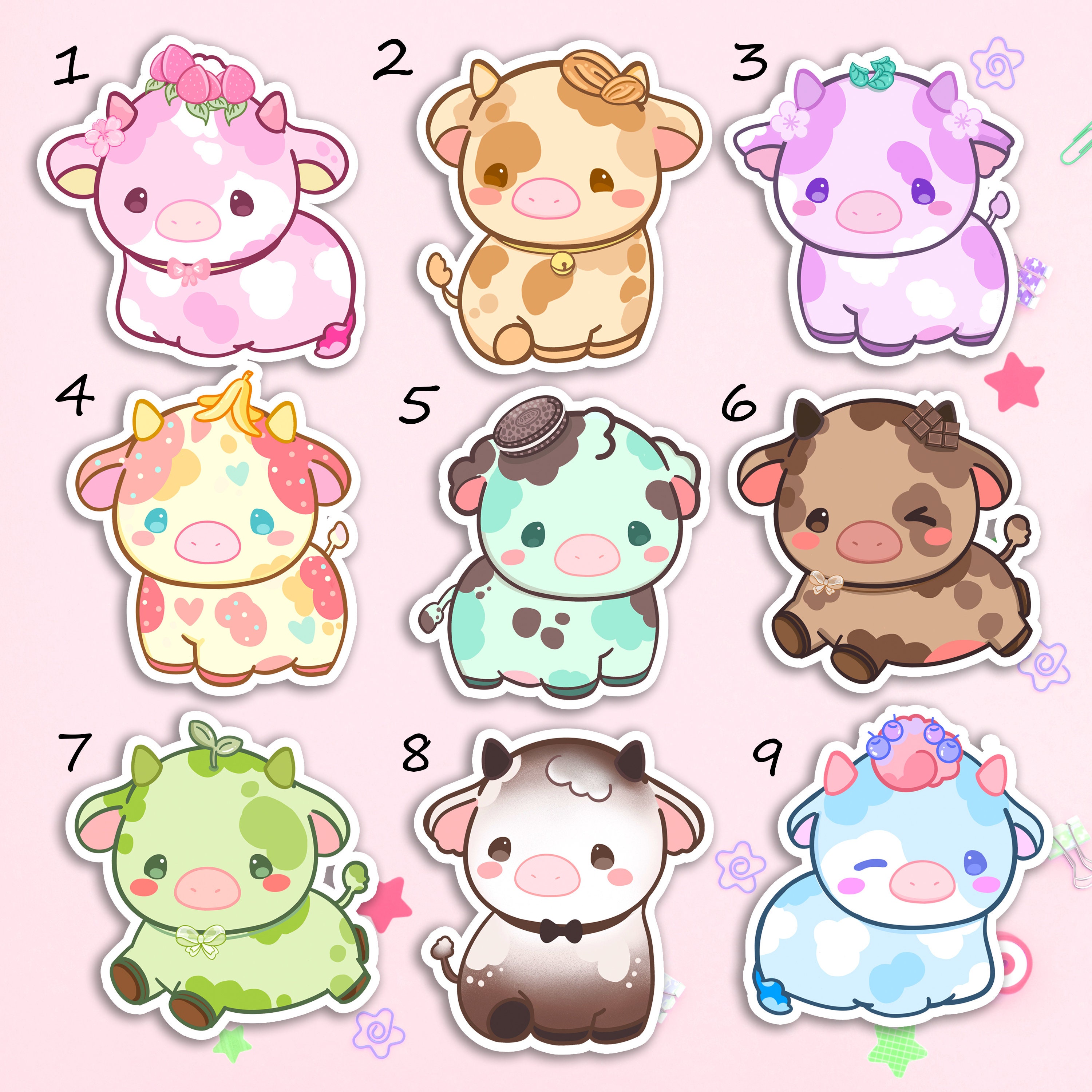 Ice Cream Cow Sticker Set Kawaii Flavor Cow Vinyl Stickers - Etsy UK
