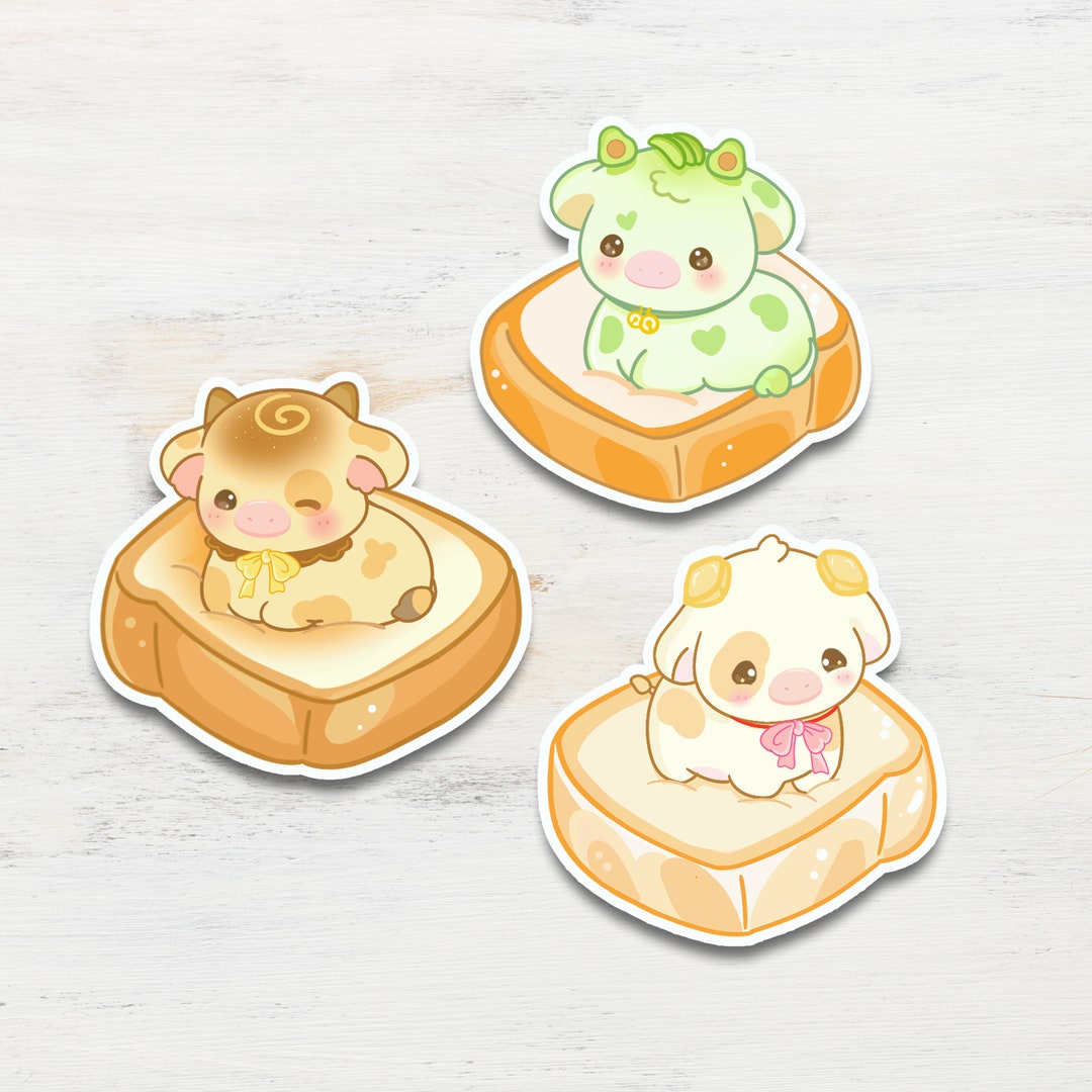 Toast Cow Stickers, Cute Cow Stickers, Kawaii Toast Stickers, Laptop ...