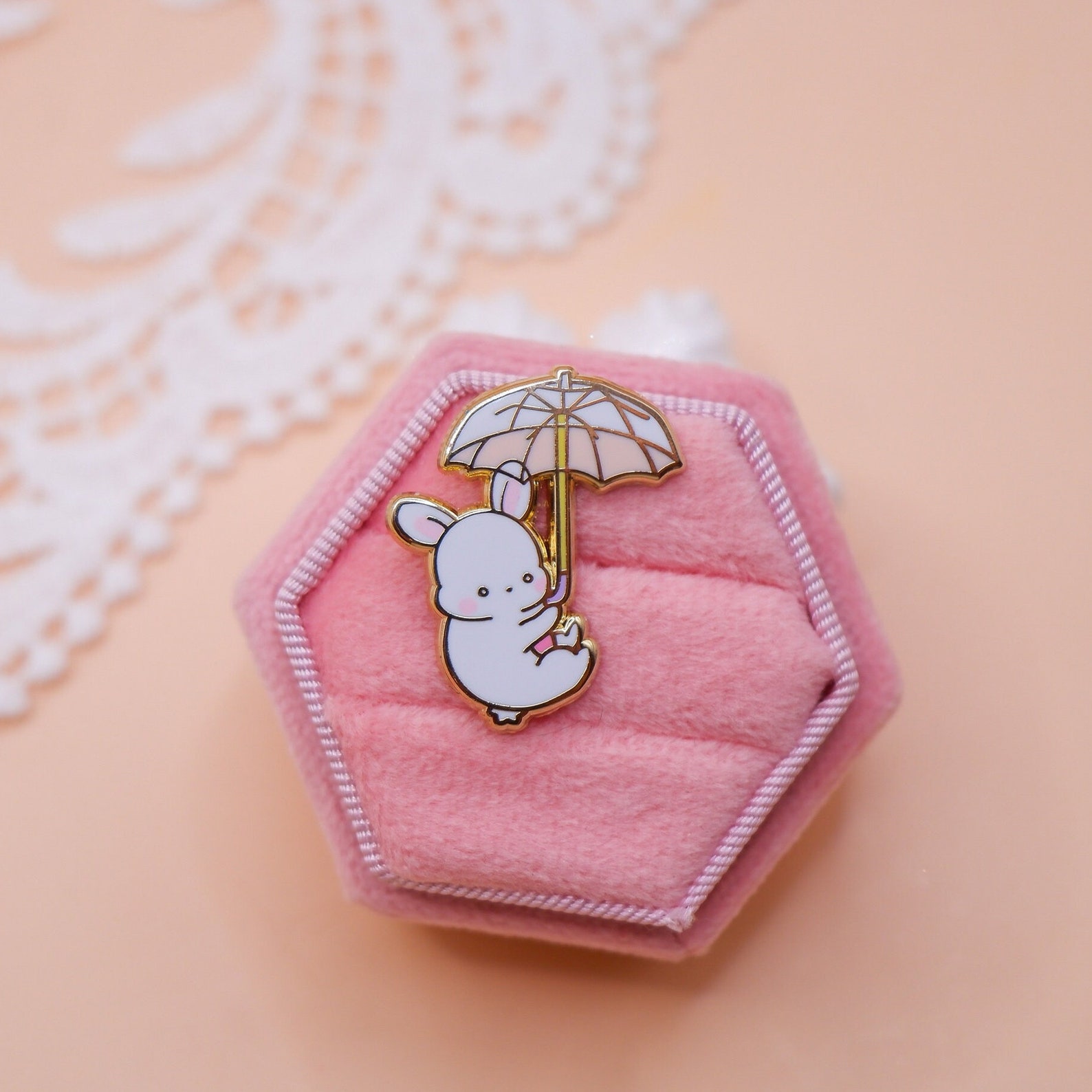 Enamel Pin: Rain Bunny, Cute Bunny Enamel Pin, Kawaii Bunny Pin, Two ...