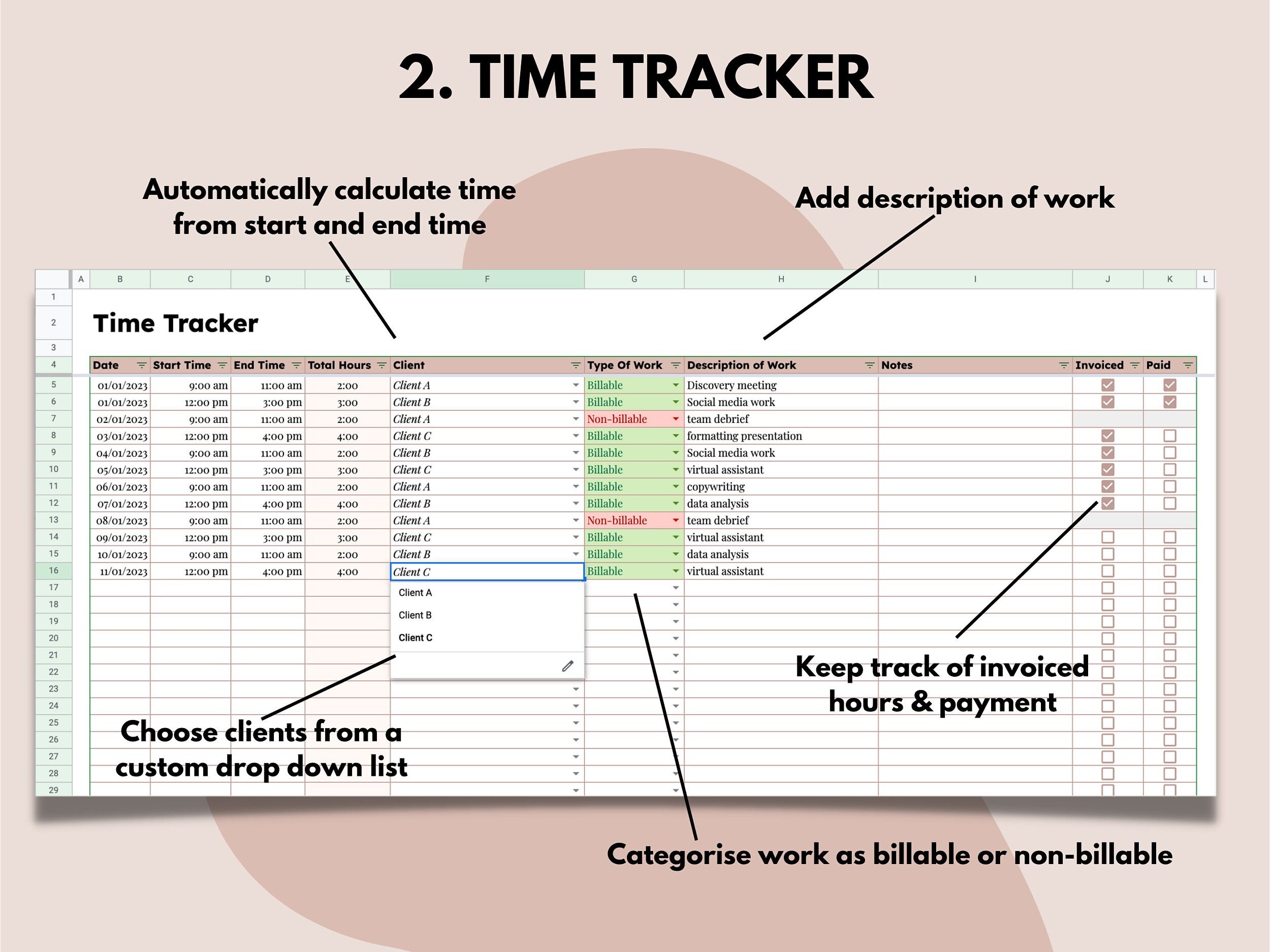 Time Tracker Spreadsheet Template for Google Sheets | Freelancer ...