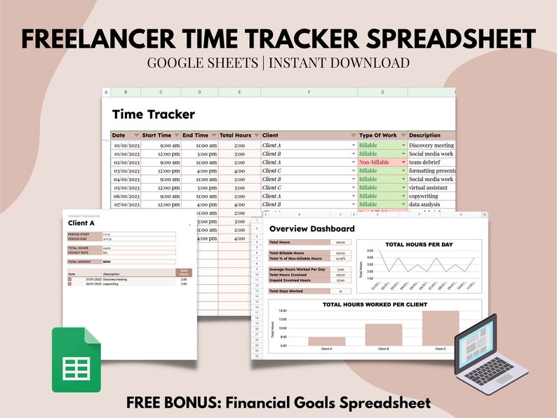 Time Tracker Spreadsheet Template for Google Sheets | Freelancer ...
