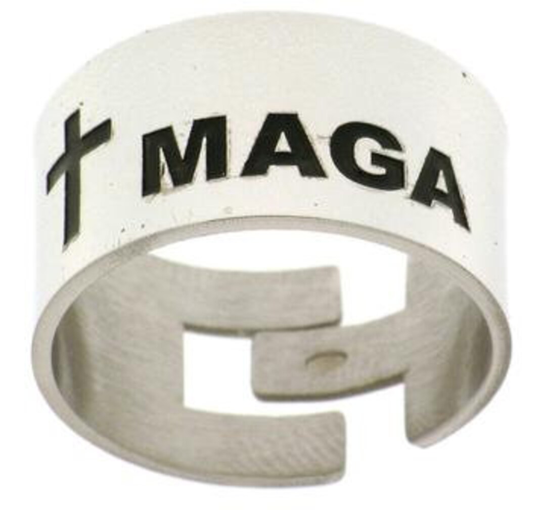 Wide Band Adjustable Unisex MAGA Ring With Cross Size 6-8 Silver 44.95 ...