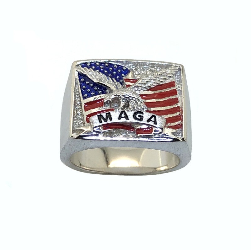 Large Solid Silver MAGA Diamond Ring 27 Diamonds Make America Great ...
