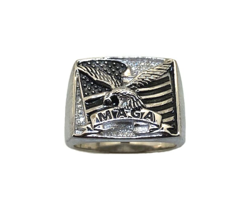Large Solid Silver MAGA Diamond Ring 27 Diamonds Make America Great ...
