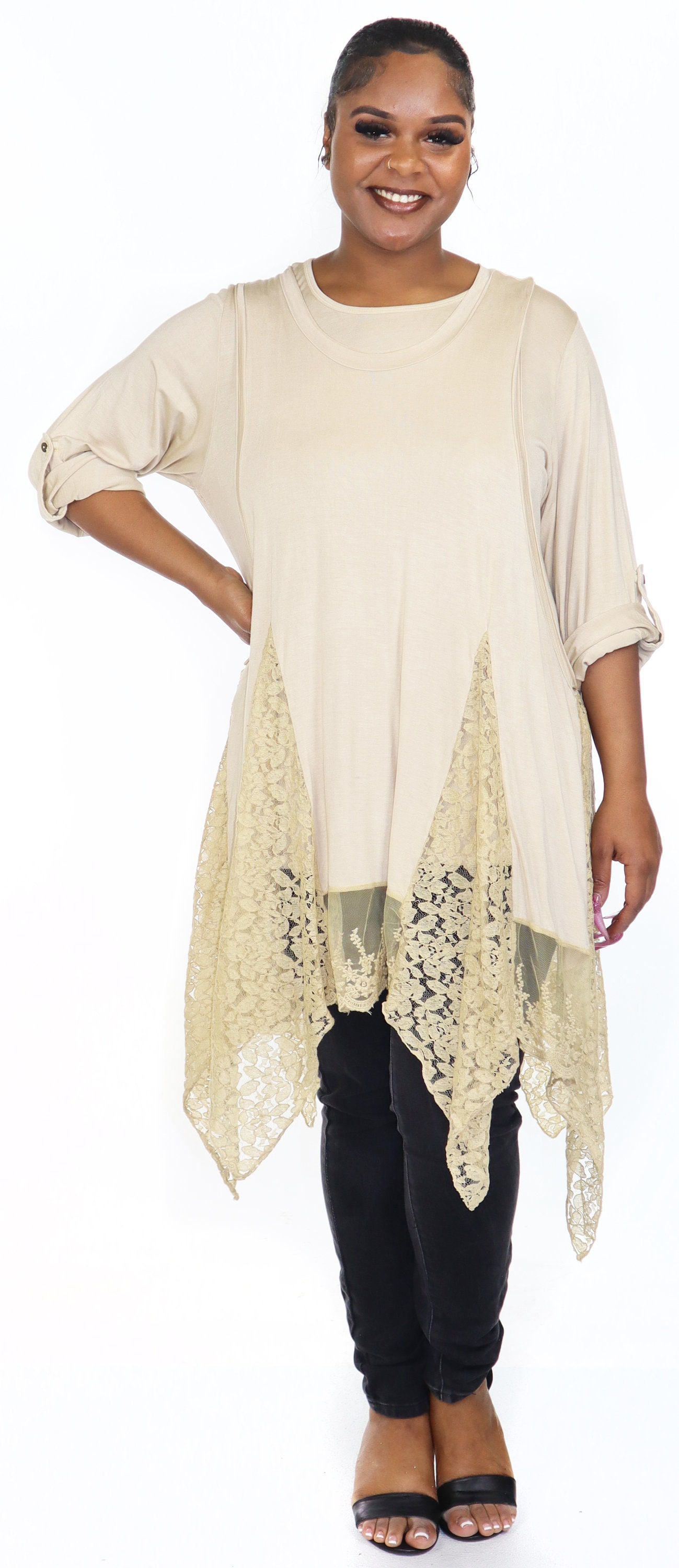 Women Plus Size Asymmetrical Lace Tunic Blouse Top Set 2 Pc - Etsy