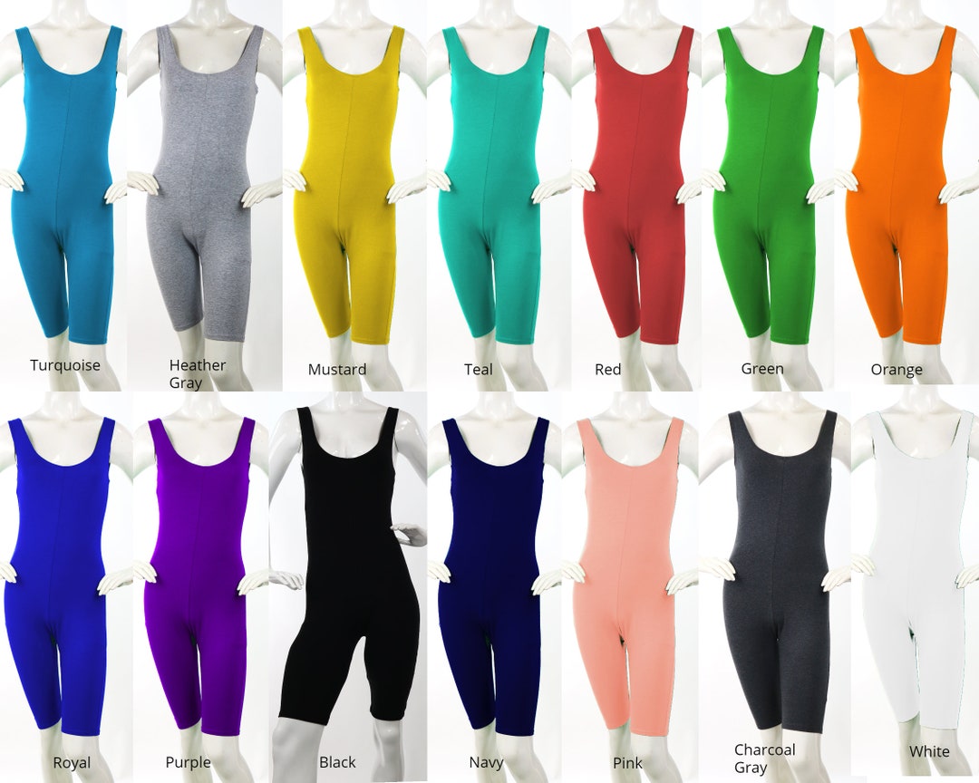 Crop Unitard Bodysuit, Capri Catsuit, Sleeveless Capri Opaque Unitard ...