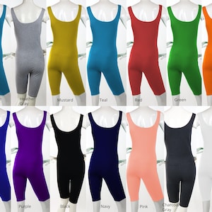 Crop Unitard Bodysuit, Capri Catsuit, Sleeveless Capri Opaque Unitard ...