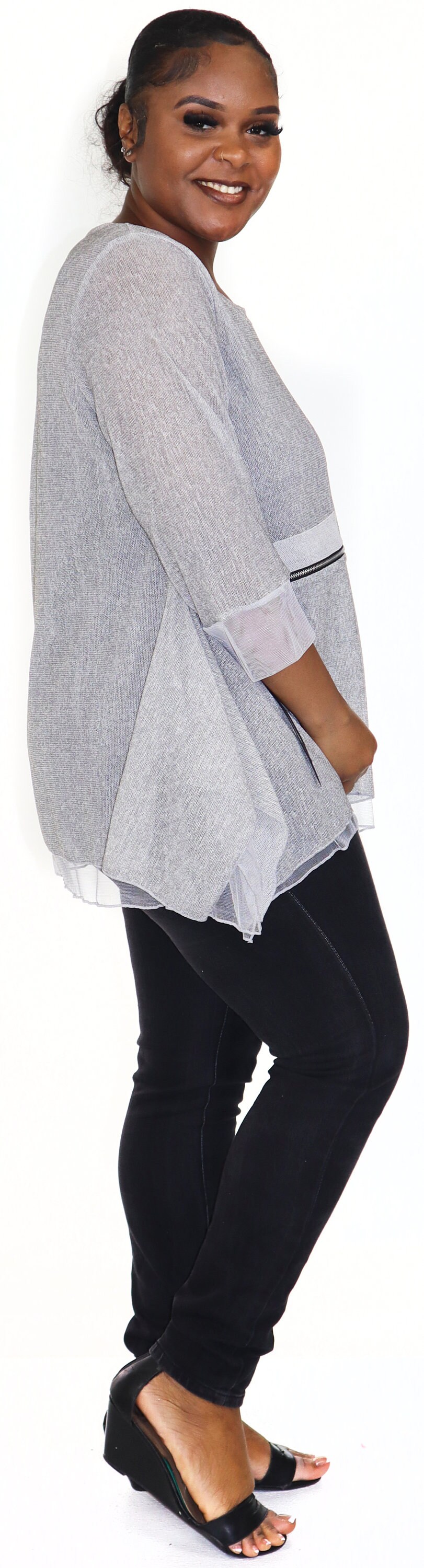 Women Plus Size Heather Gray Semi-sheer Tunic Blouse Top With - Etsy
