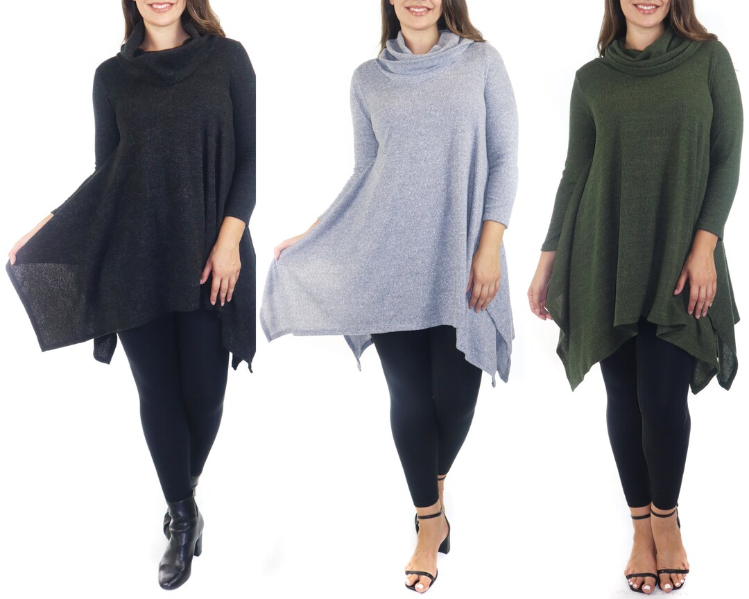 Turtle Neck Comfy Tunic Outerwear Sweater for Chilly Weather, Flared ...