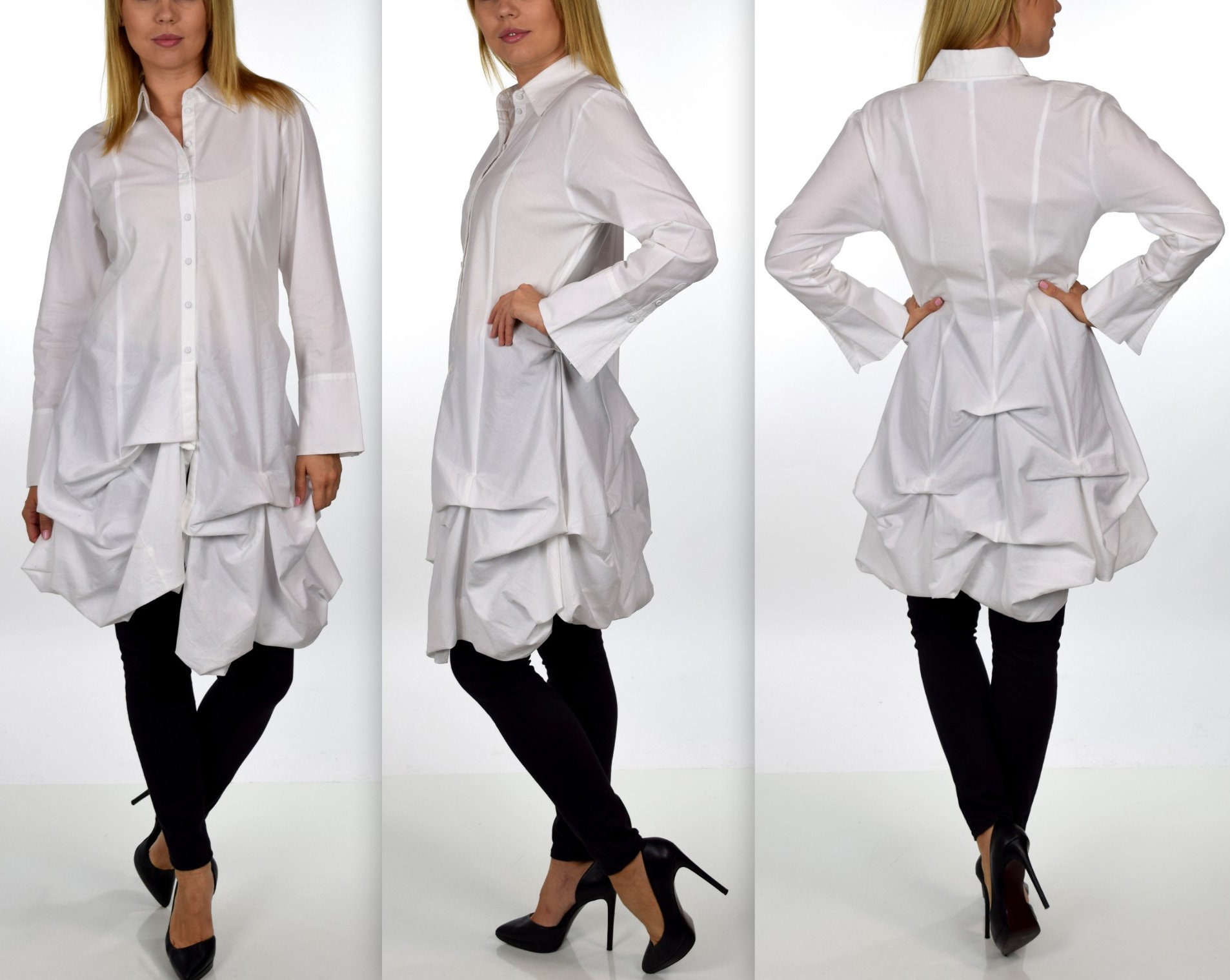 Cotton High End Shirt, Women Cotton High Low Tucked Bottom Shirt ...