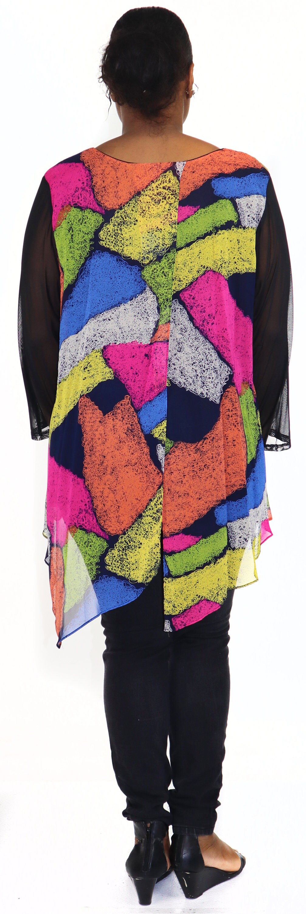 Women Plus Size Newspaper Print Tunic Blouse Top With Asymmetrical Hem ...