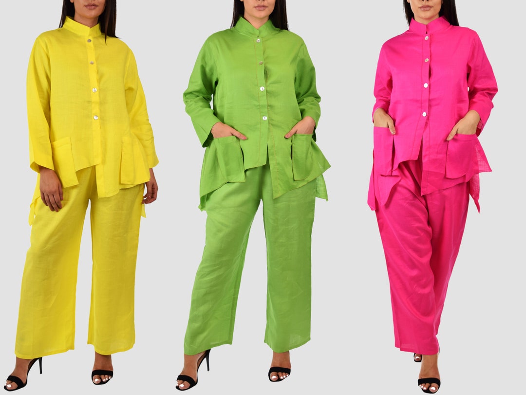 Womens Comfy 2 Piece Linen Summer Pants And Top Set Linen Cooling Summer Outfit Cooling