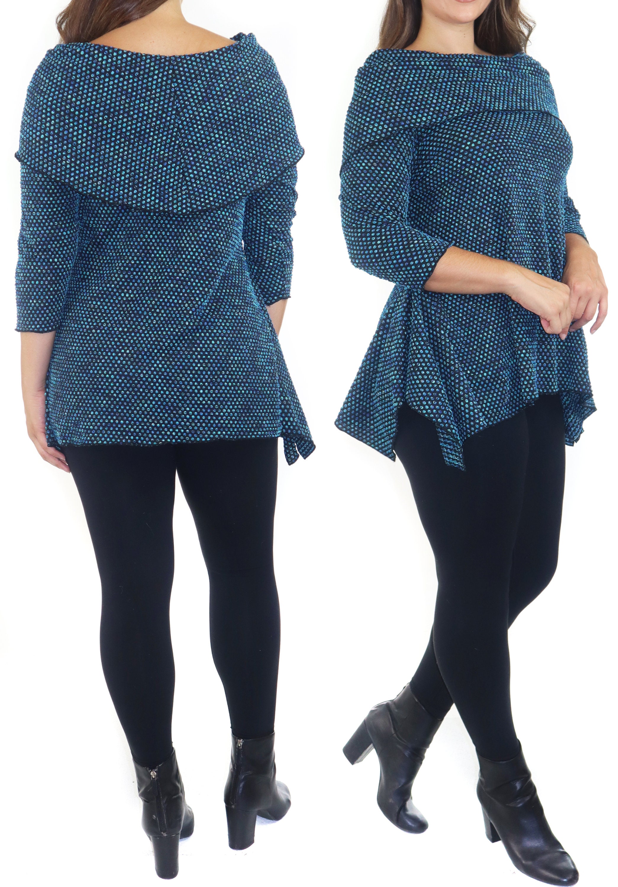 Womens High Fashion Cowl Neck Full Sleeve Tunic Blouse Top, Made in USA ...