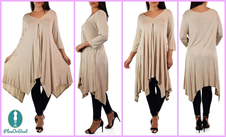 Made in USA, Plus Size Tunic, A-line Tunic, Women Long 3/4 Sleeve ...