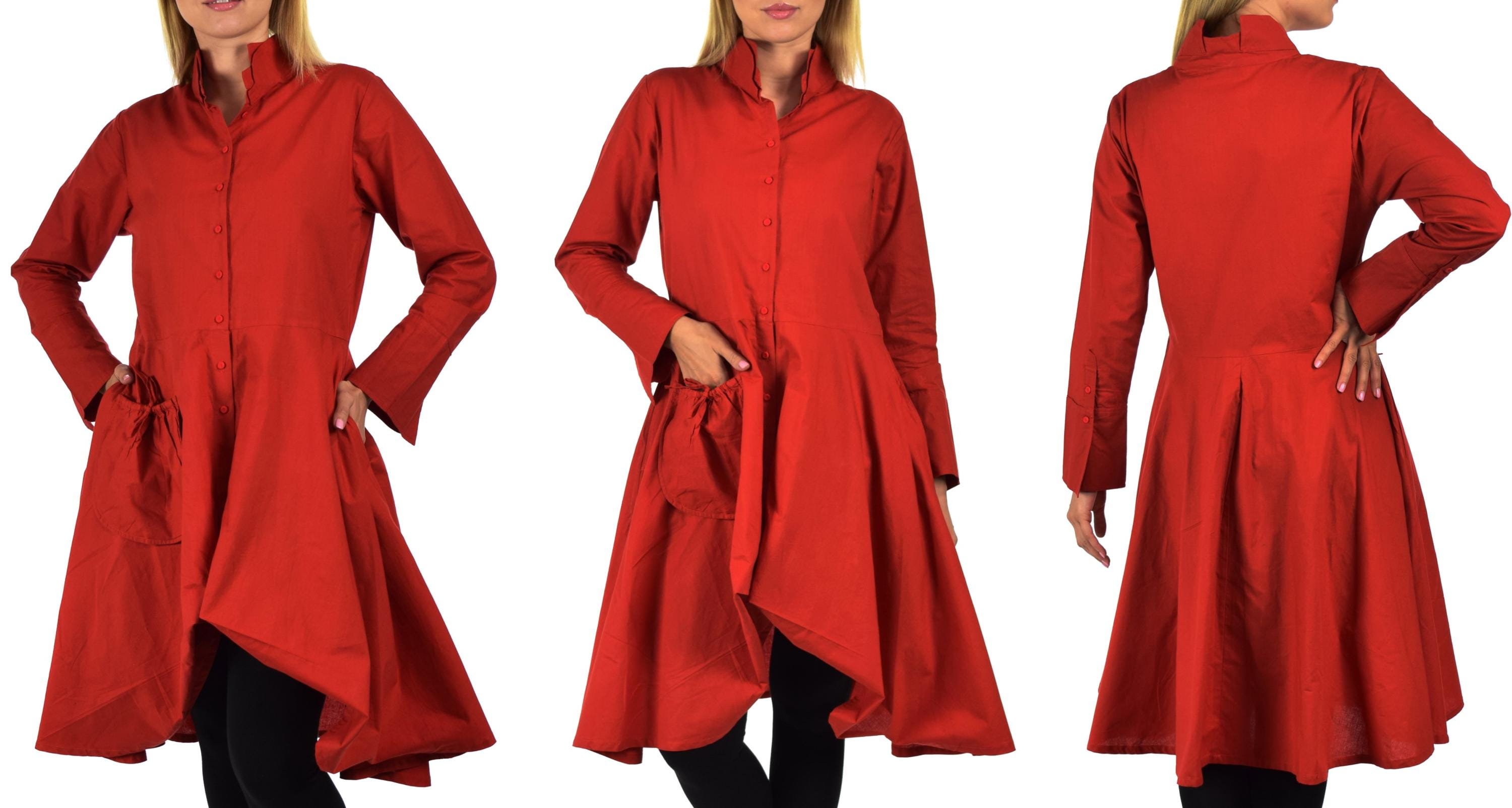 Women Button Down Shirt, High Low Button Down A Line Swing Dress Shirt ...