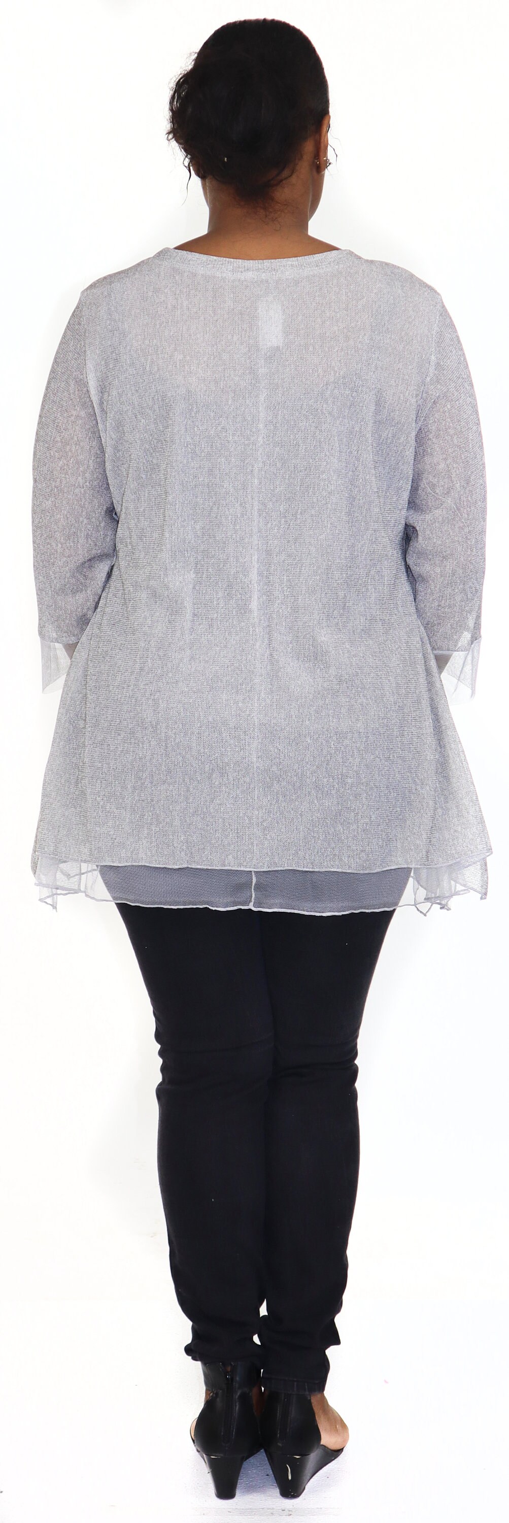 Women Plus Size Heather Gray Semi-sheer Tunic Blouse Top With - Etsy