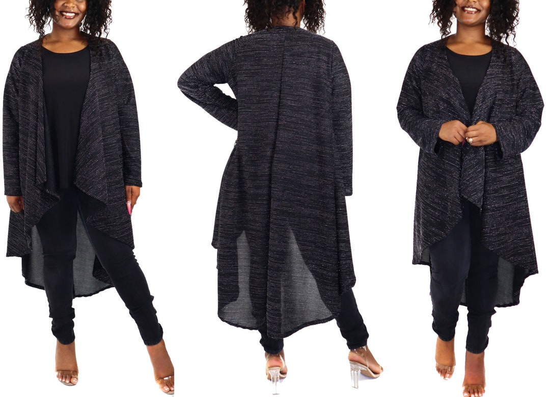 High End Duster Jacket, Women Plus Size High Low Open Front Duster ...