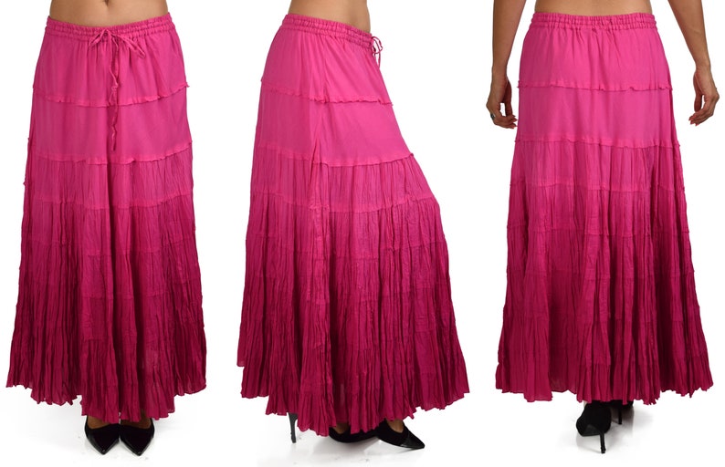 Womens Flowy and Flared 5 Tiered Ombre Tie Dye Broomstick Skirt, 100% ...