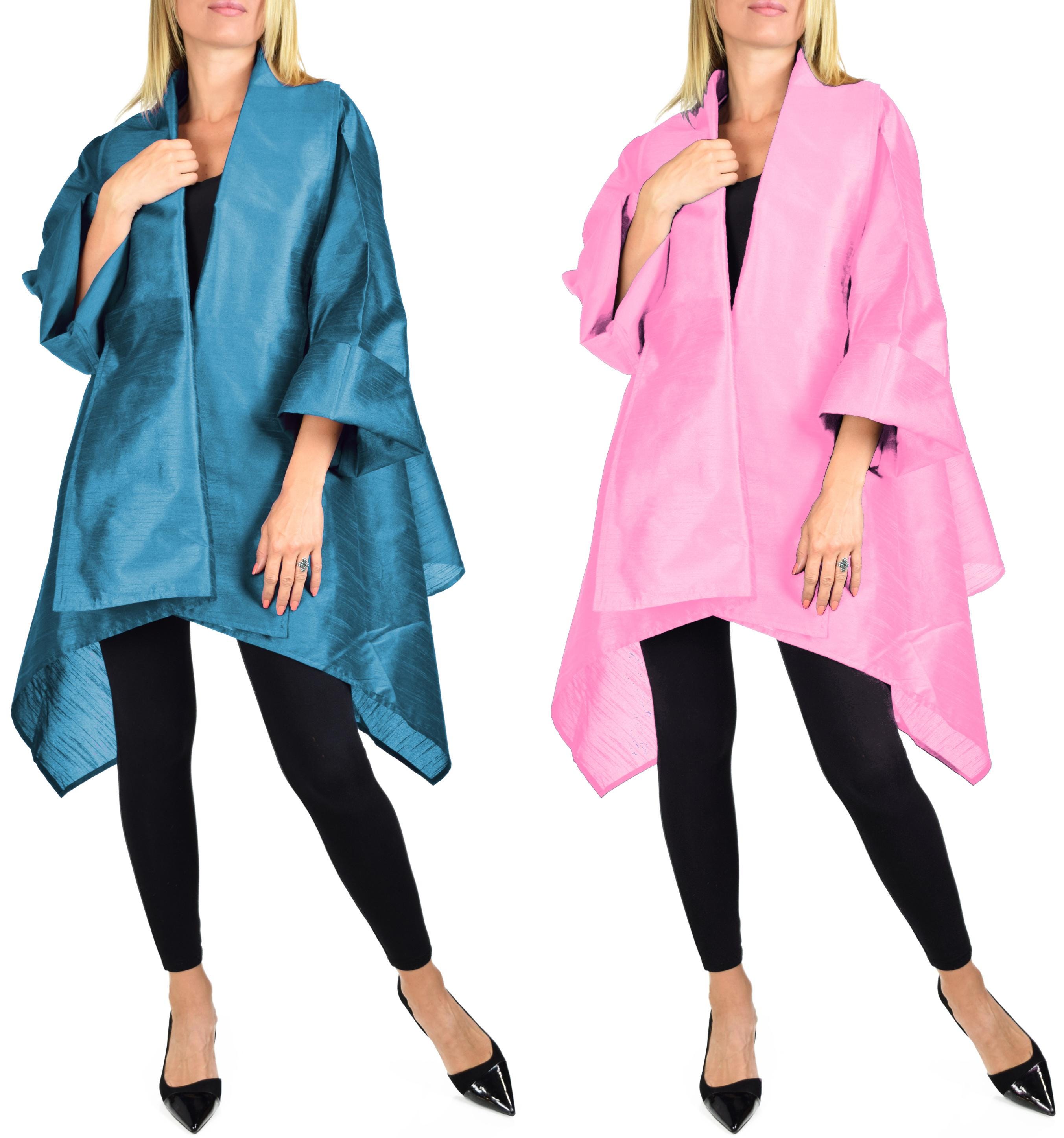 Women Relaxed Fit Poly Silk Designer Cover up Duster Blazer Jacket ...